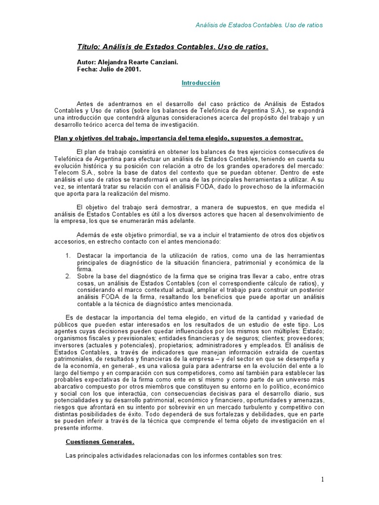 Analisis de Eecc. Uso de Ratios | PDF | Rentabilidad sobre recursos propios | Contabilidad