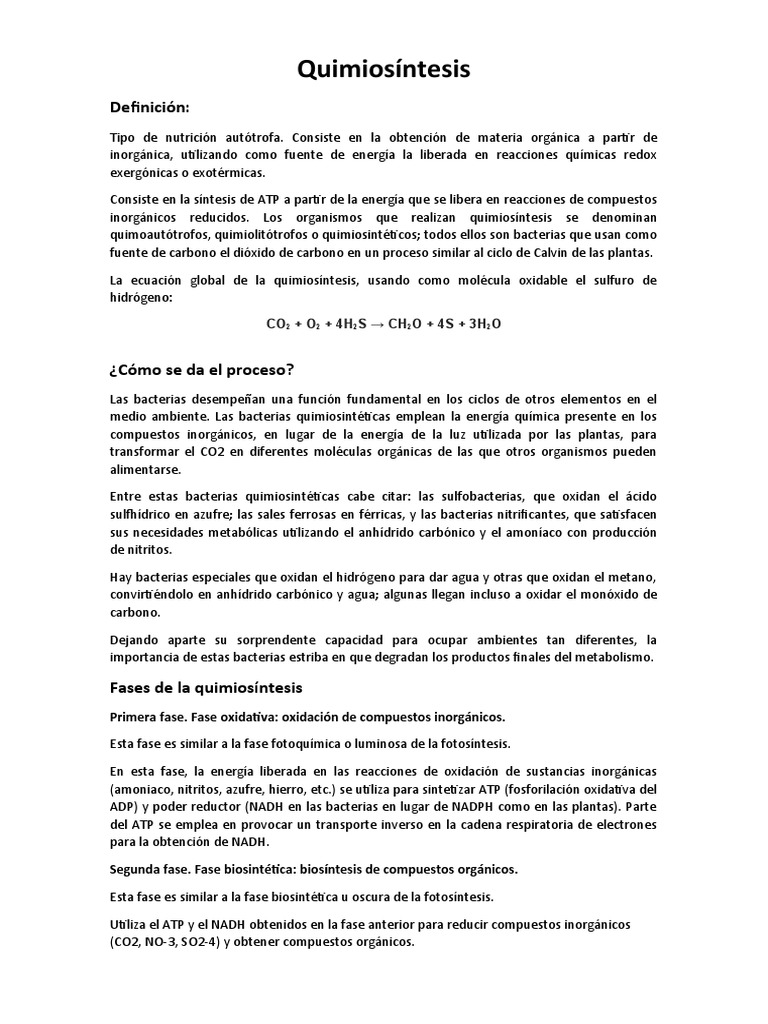 Proceso y Fases de la Quimiosíntesis | PDF | Química | Ciencias fisicas