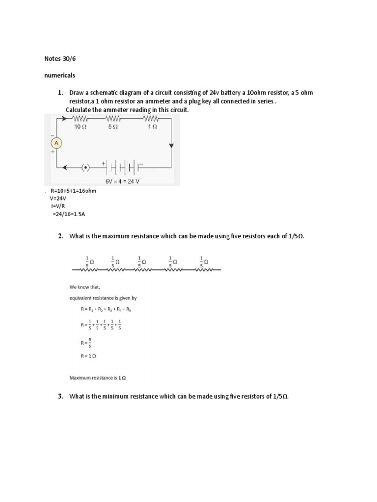 Resistance in Seies and Parallel NUMERICALS | PDF | Series And Parallel ...