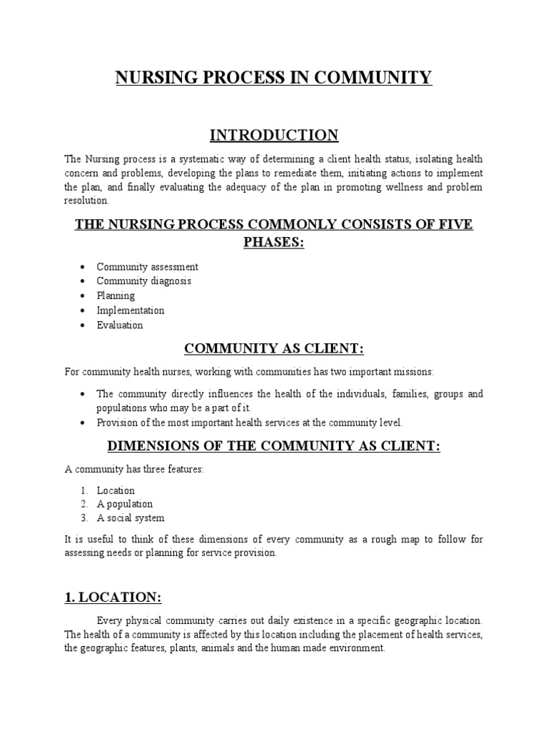 Nursing Process in Community | PDF | Goal | Community