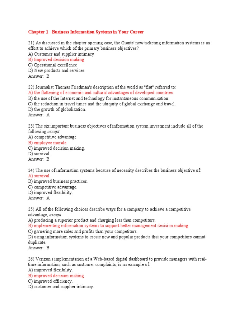 B) Improved Decision Making: Chapter 1 Business Information Systems in ...