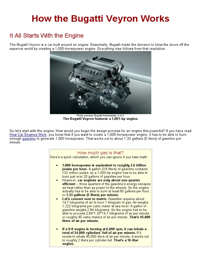 How The Bugatti Veyron Works | PDF | Horsepower | Engines