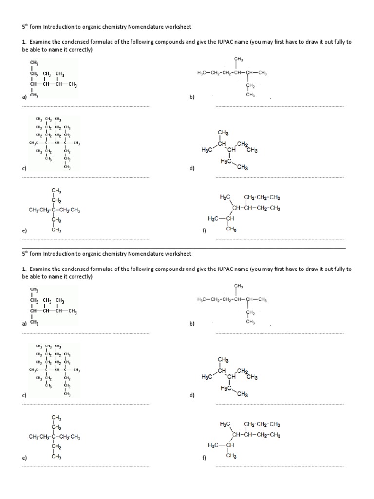 Chemical Nomenclature Worksheet Pdf 14 Organic Chemistry Worksheets