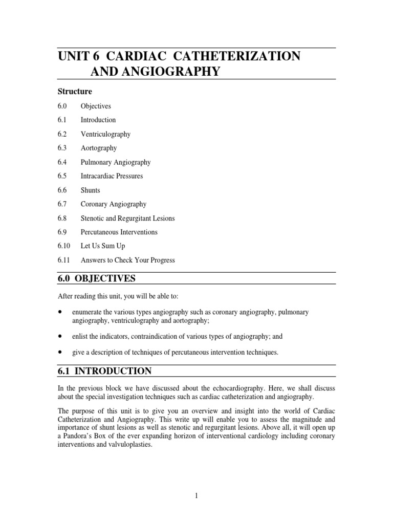 Unit 6 Cardiac Catheterization and Angiography | Download Free PDF ...