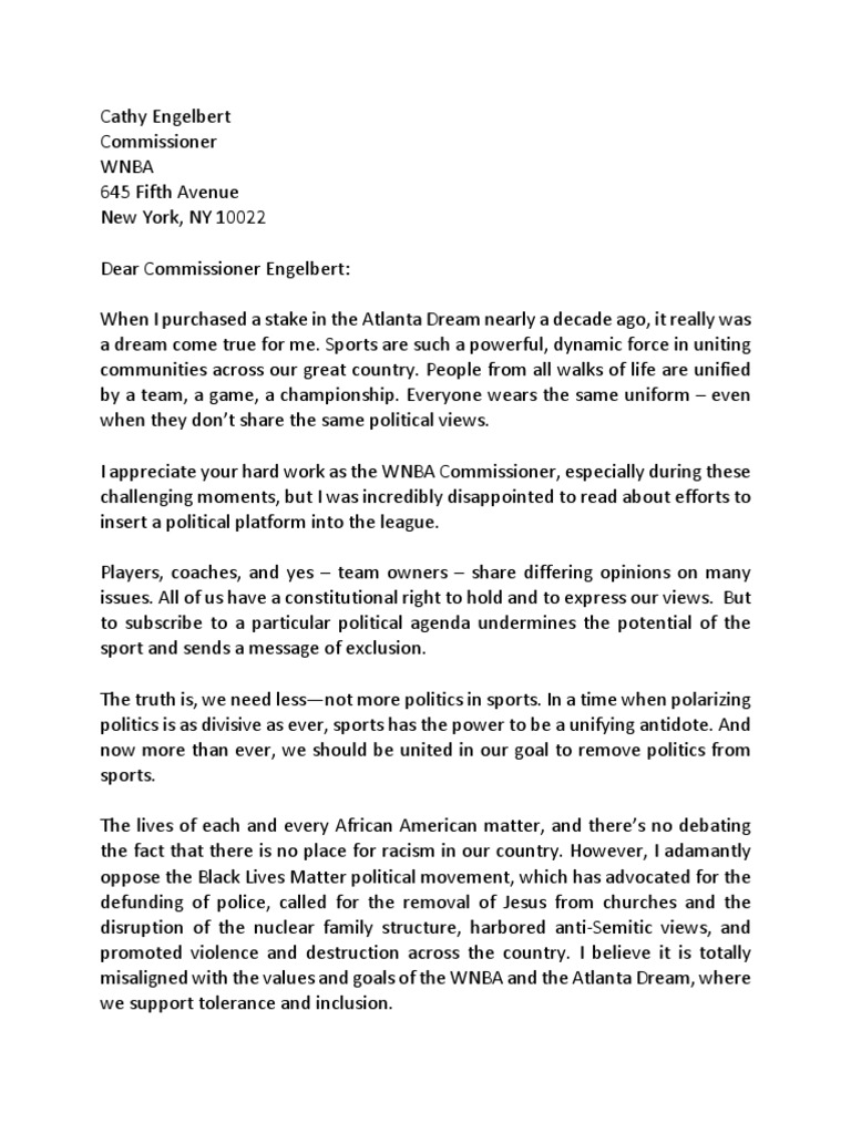 Loeffler WNBA Letter | PDF | Public Sphere