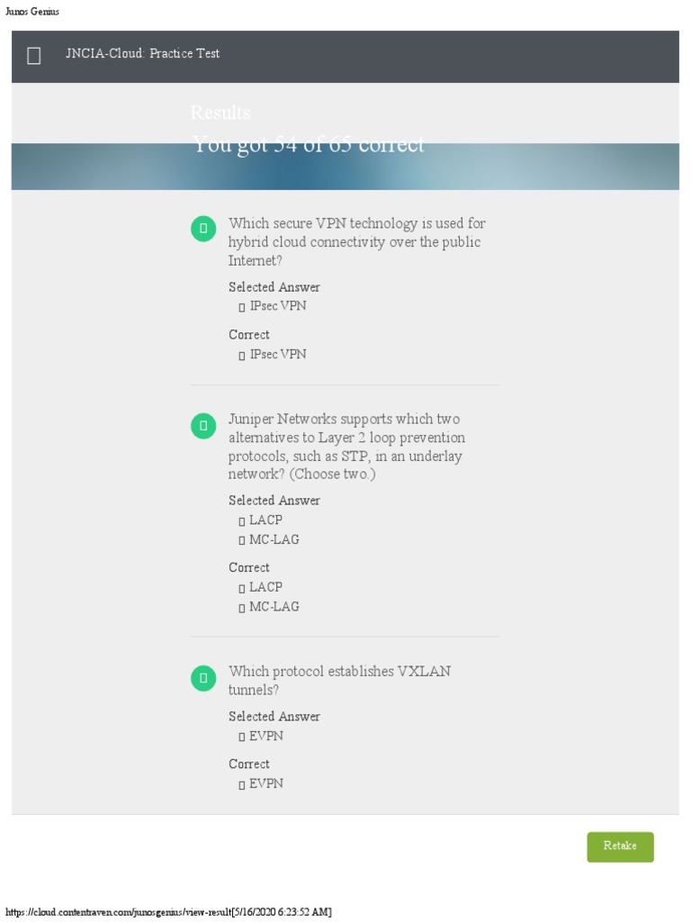 You Got 54 of 65 Correct: Results | PDF | Computer Network | Cloud ...