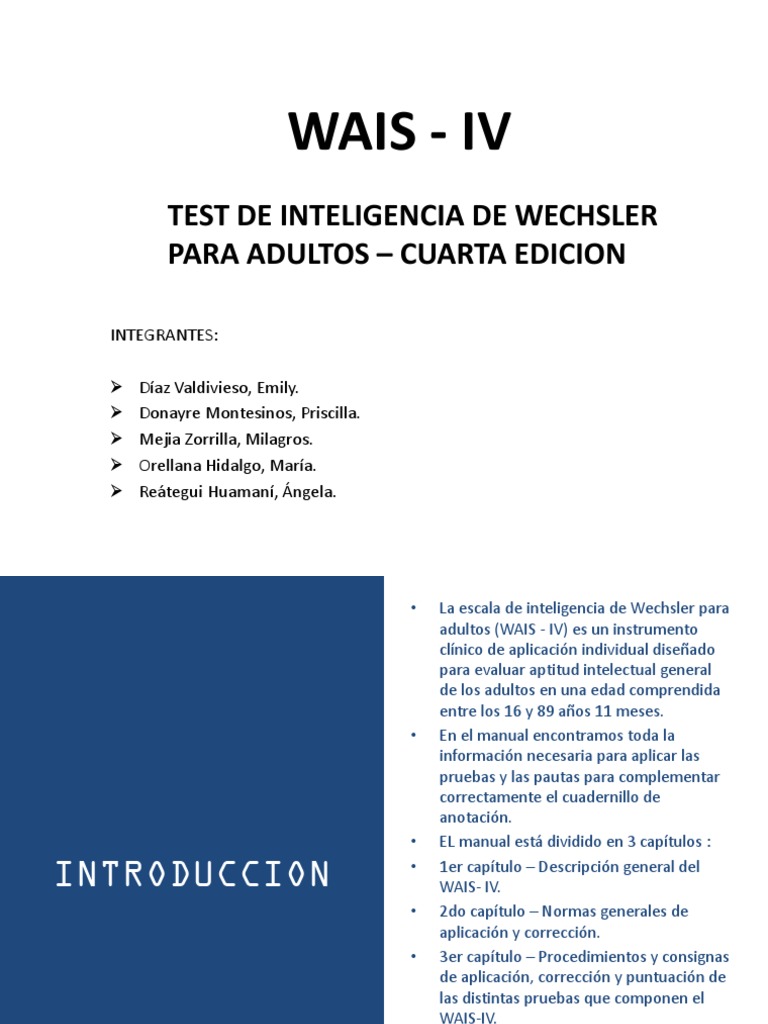 Test Wais - Iv Final | PDF | Escala de inteligencia para adultos de ...