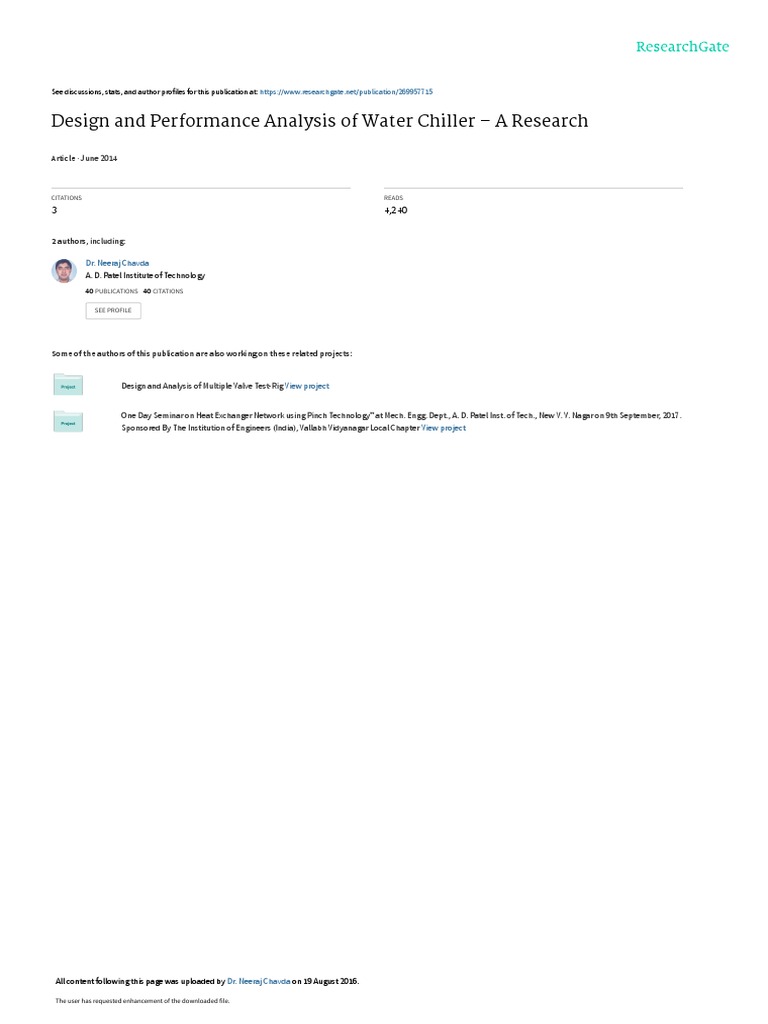 Design and Performance Analysis of Water Chiller - A Research | PDF ...