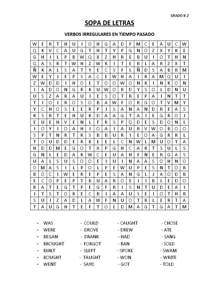 Sopa de Letras Verbos Irregulares en Pasado | PDF