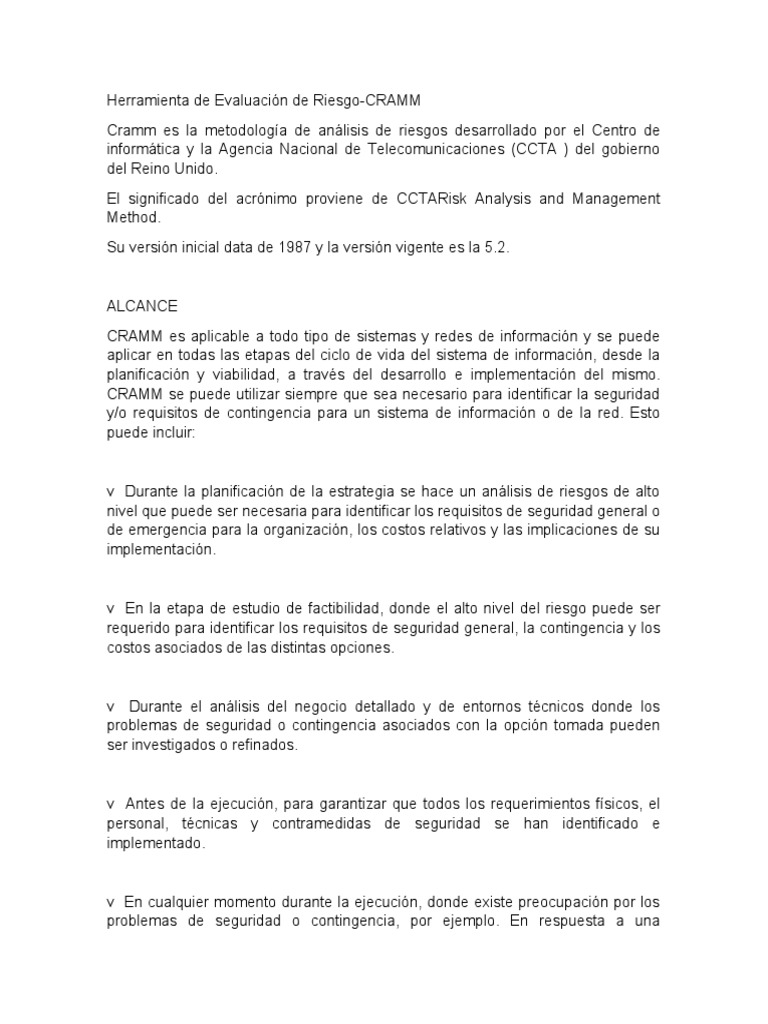 Metodología CRAMM en Evaluación de Riesgos | PDF | Seguridad | Evaluación