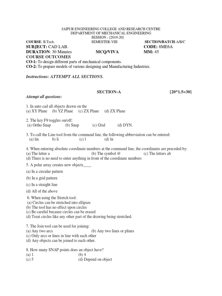 CAD LAB Practical Paper PDF | PDF | 3 D Computer Graphics | Computer ...