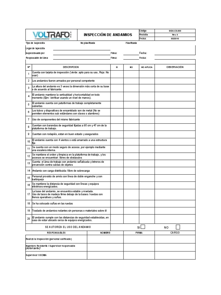 3 Check List Inspección de Andamios | PDF | Andamio | Science