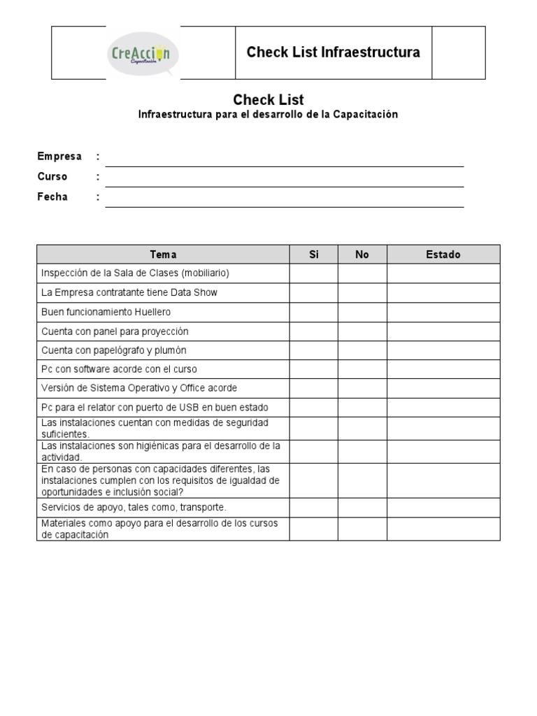 Check List Infraestructura | PDF