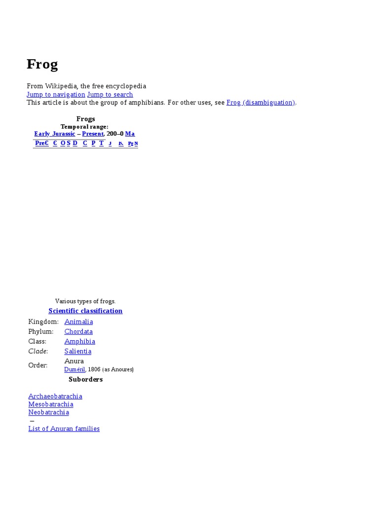 Frogs: From Wikipedia, The Free Encyclopedia This Article Is About The ...