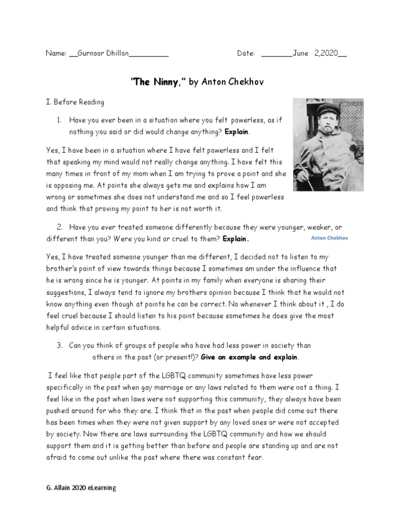 Analysis of Chekhov's "The Ninny" | PDF | Self-Improvement | Wellness