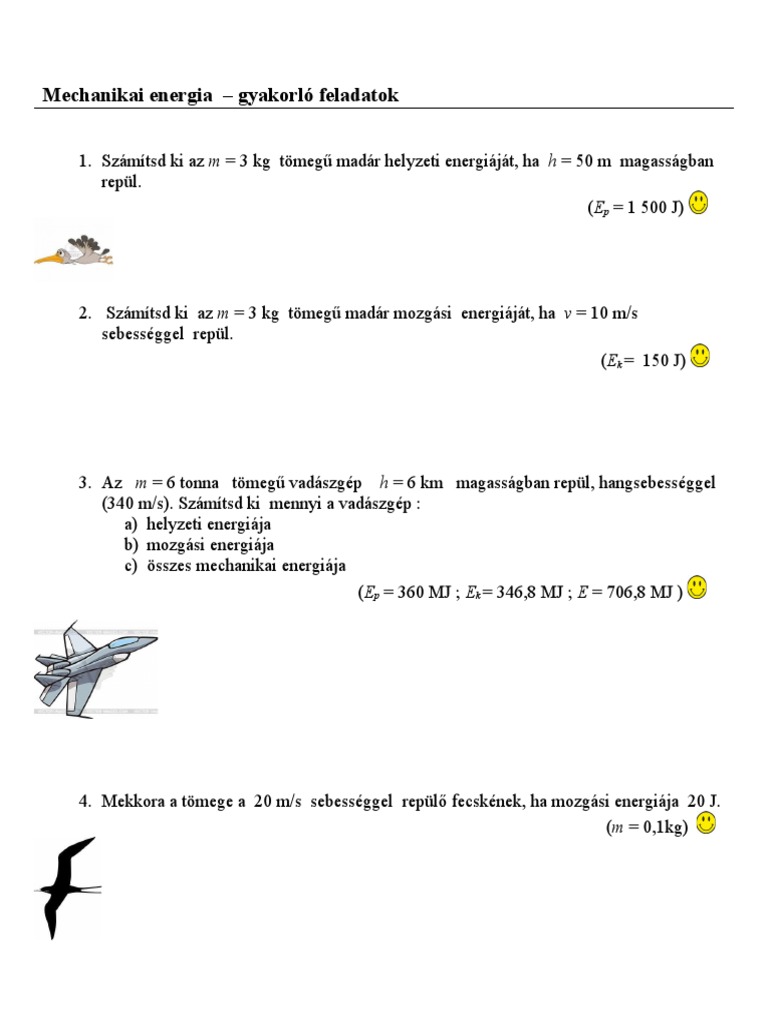 A Mechanikai Energia Gyakorlo Feladatok | PDF