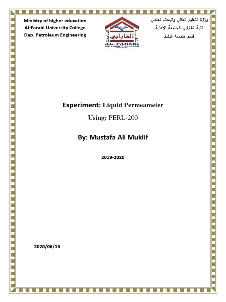 Experiment:: Liquid Permeameter Using: PERL-200 | PDF | Permeability ...