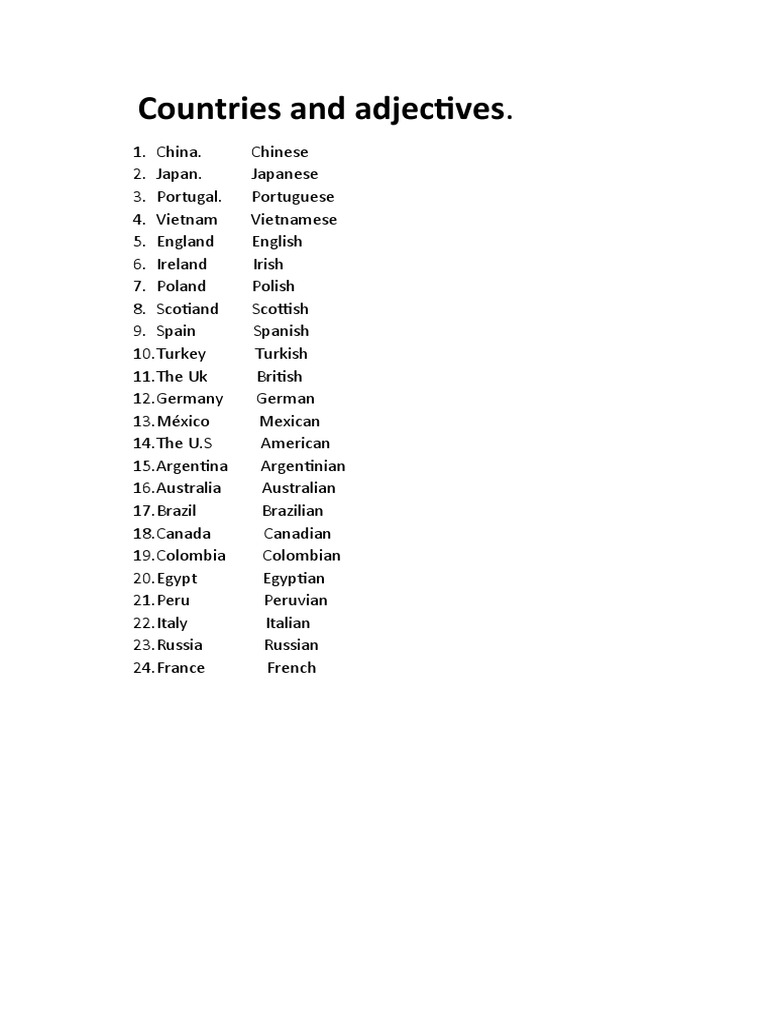 Countries and Adjectives | PDF