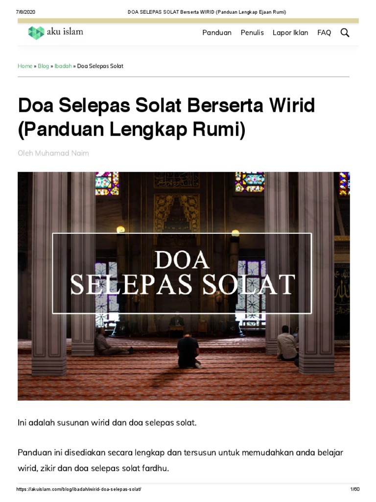 DOA SELEPAS SOLAT Berserta WIRID (Panduan Lengkap Ejaan Rumi) PDF | PDF