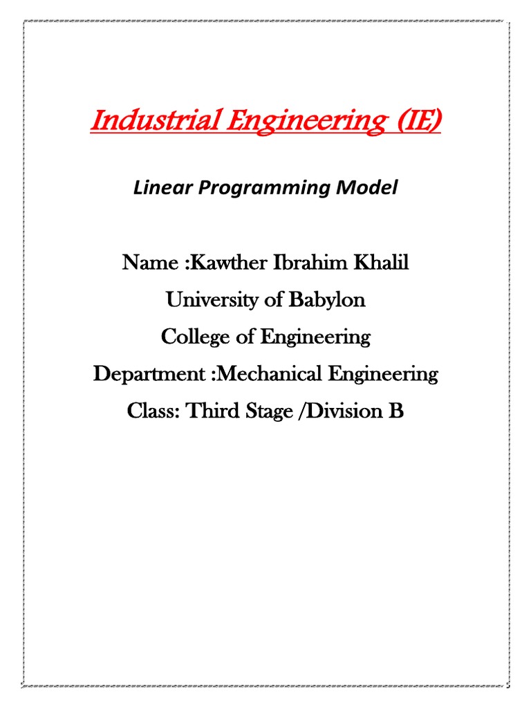 Industrial Engineering (IE) | PDF | Mathematical Optimization | Linear ...