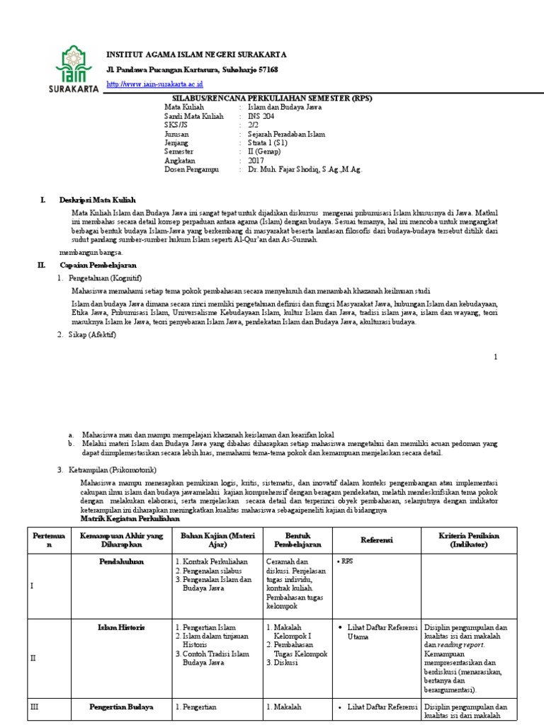 RPS Islam Dan Budaya Jawa SPI | PDF