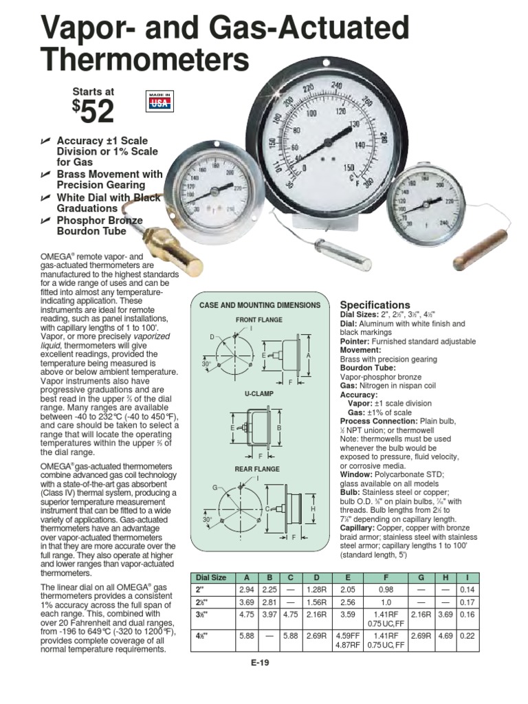 Vapor and Gas Actuated Thermometers | PDF | Flow Measurement | Thermometer