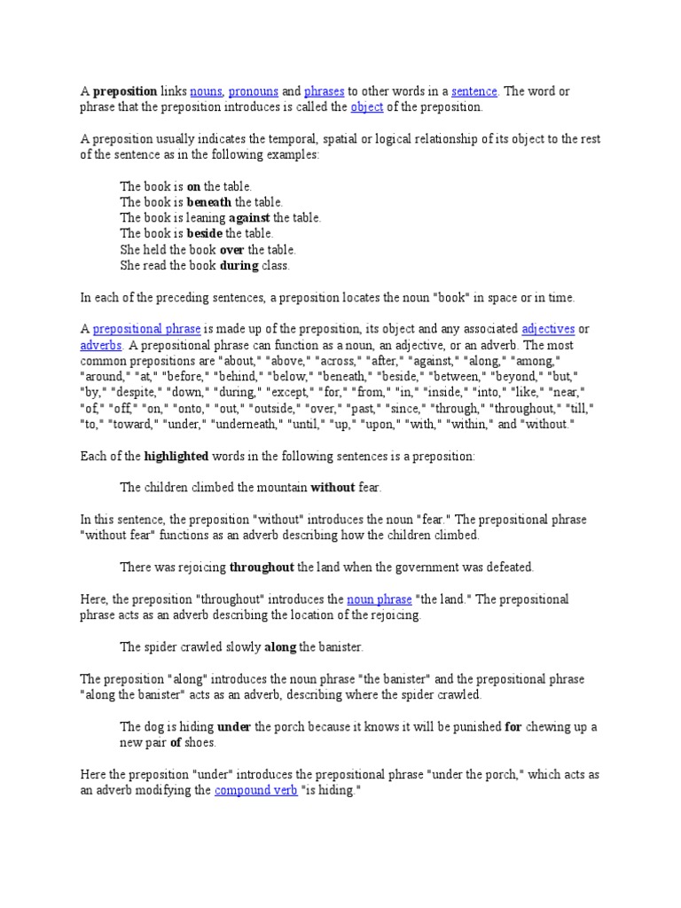 Preposition | PDF | Preposition And Postposition | Adverb