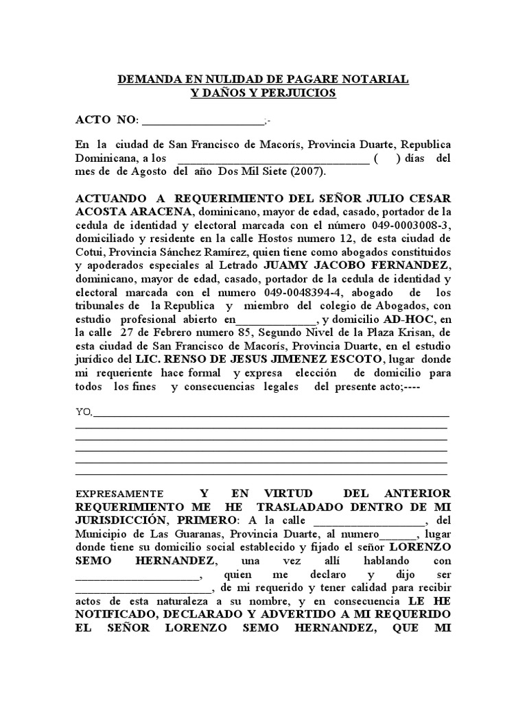 Demanda en Nulidad de Pagare Notarial (Modelo) | PDF | Virtud | Gobierno