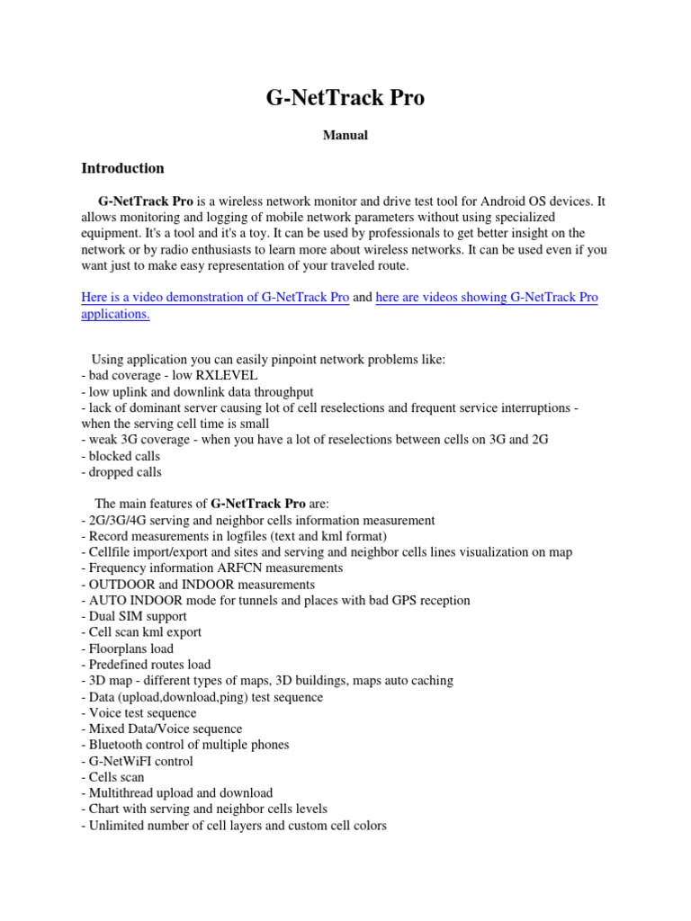 G NetTrack - Pro Manual | PDF | Roaming | 4 G