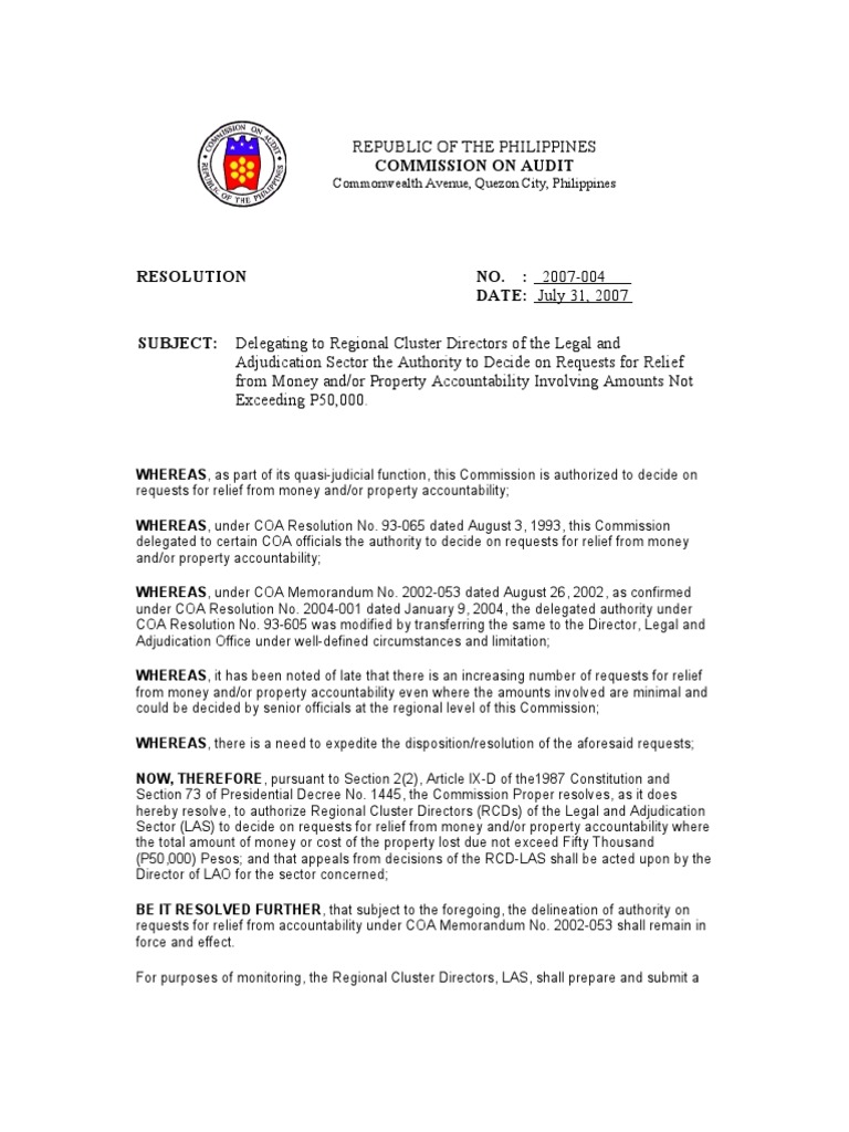 2007-004 Relief of Accountability | PDF | Property | Government Information