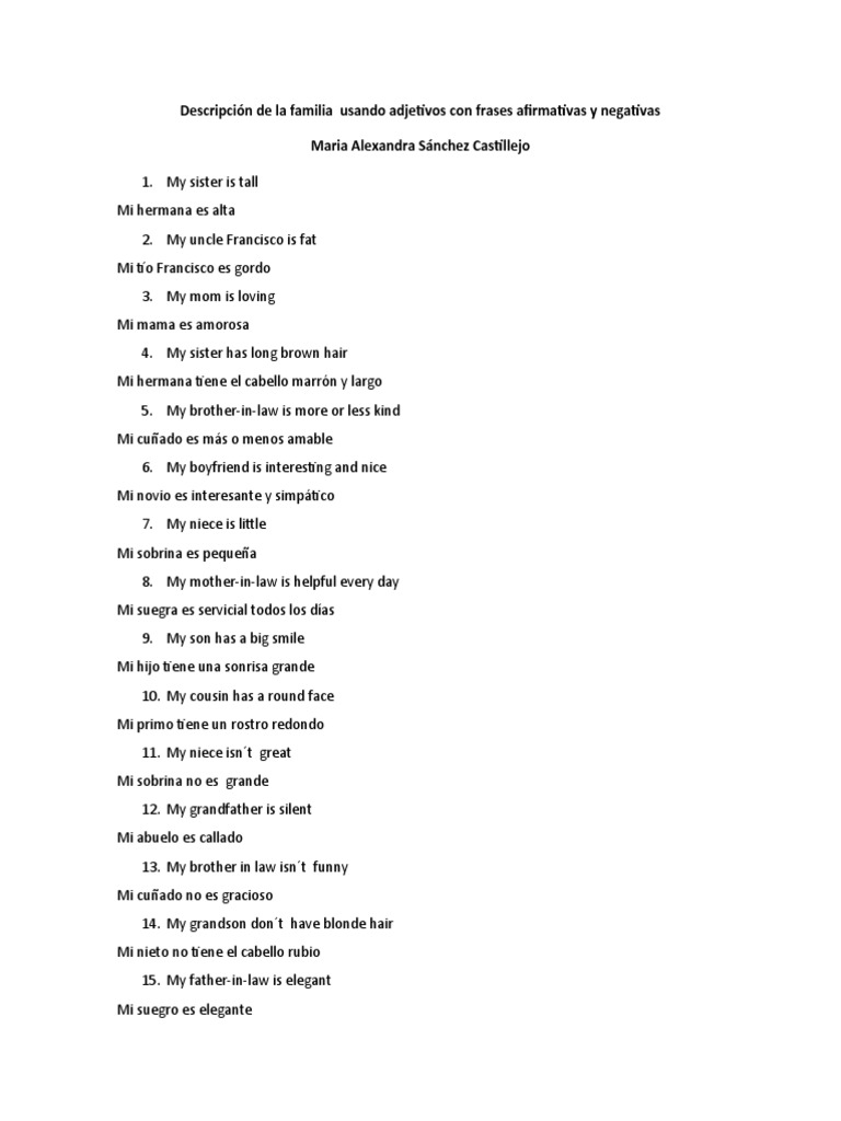 Adjetivos Familia | PDF