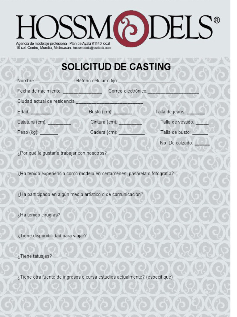 Solicitud-De-Casting para Modelaje | PDF | Crecimiento personal y ...