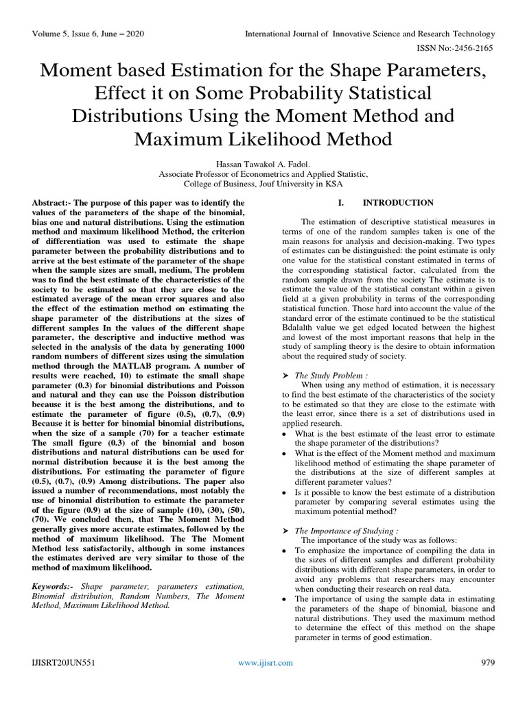 Moment Based Estimation For The Shape Parameters, Effect It On Some Probability Statistical ...