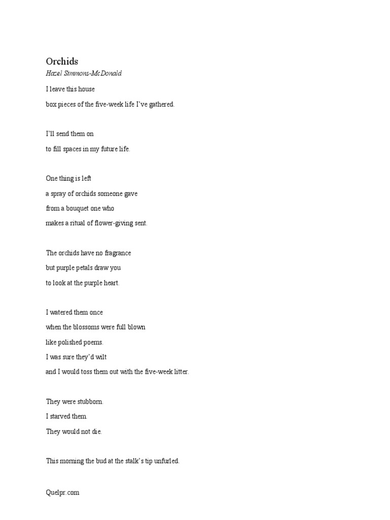 Orchids - Hazel Simmonds McDonald Analysis | PDF | Flowers | Poetry