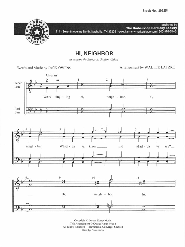 Hi Neighbor | Download Free PDF | Vocal Music | Performing Arts