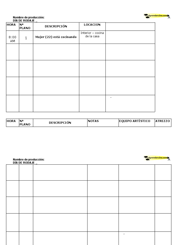Plantilla (Plan de Rodaje) | PDF