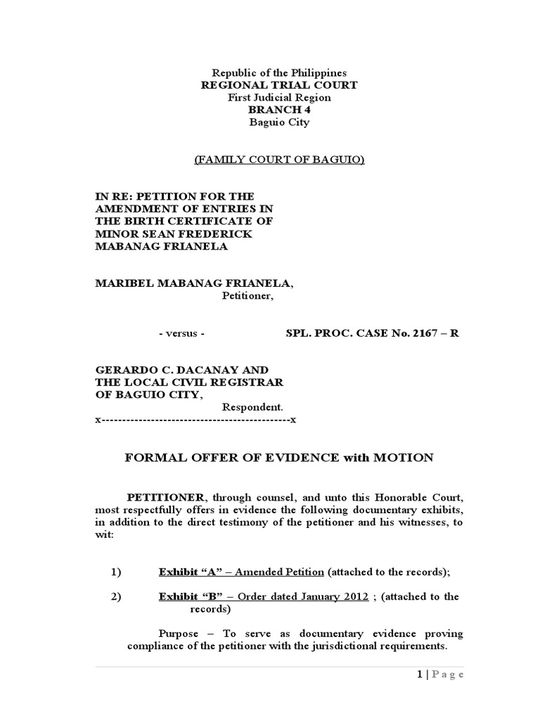 Formal Offer of Evidence (Frianela) | PDF | Deposition (Law) | Social ...