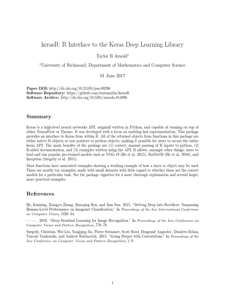Kerasr: R Interface To The Keras Deep Learning Library | PDF