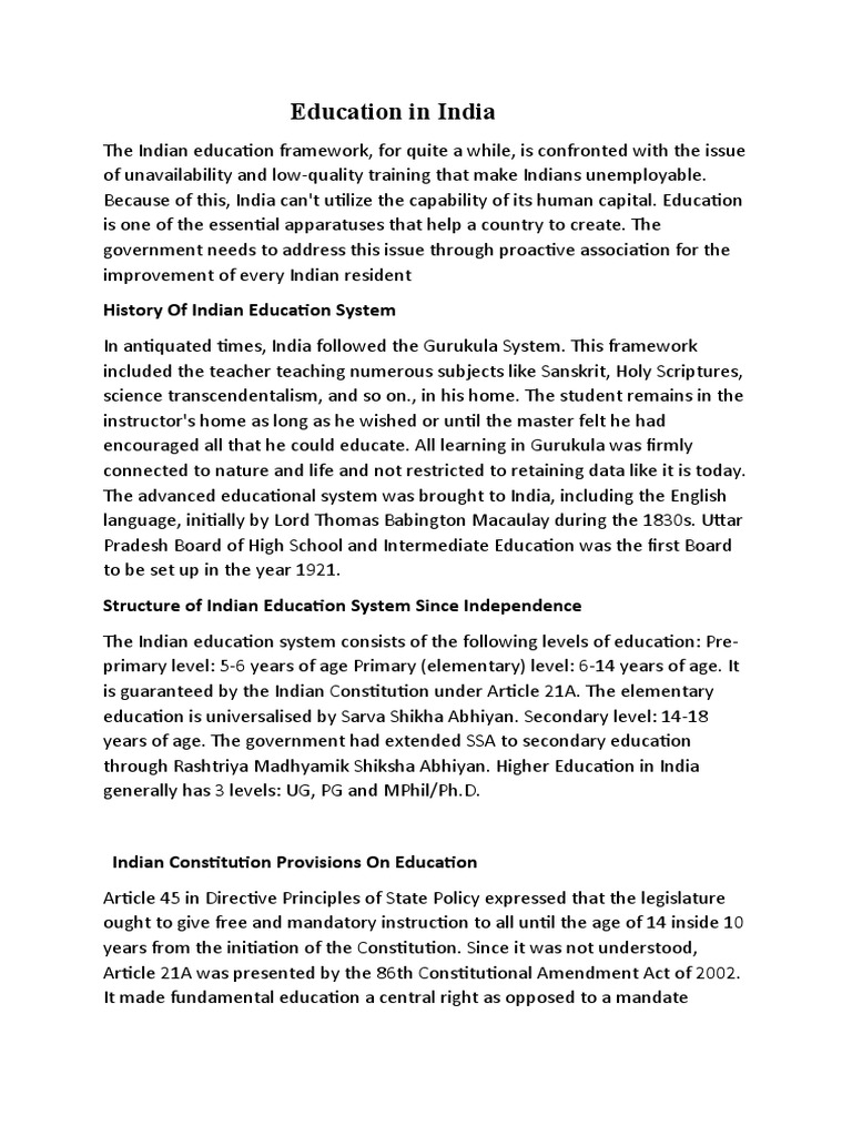 Education in India: History of Indian Education System | PDF | Schools ...