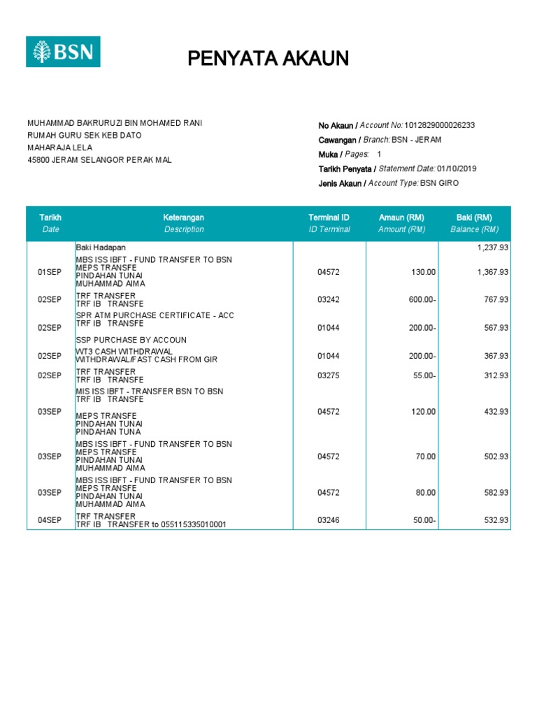 BSN Bank Statement Summary | PDF | Debits And Credits | Service Industries
