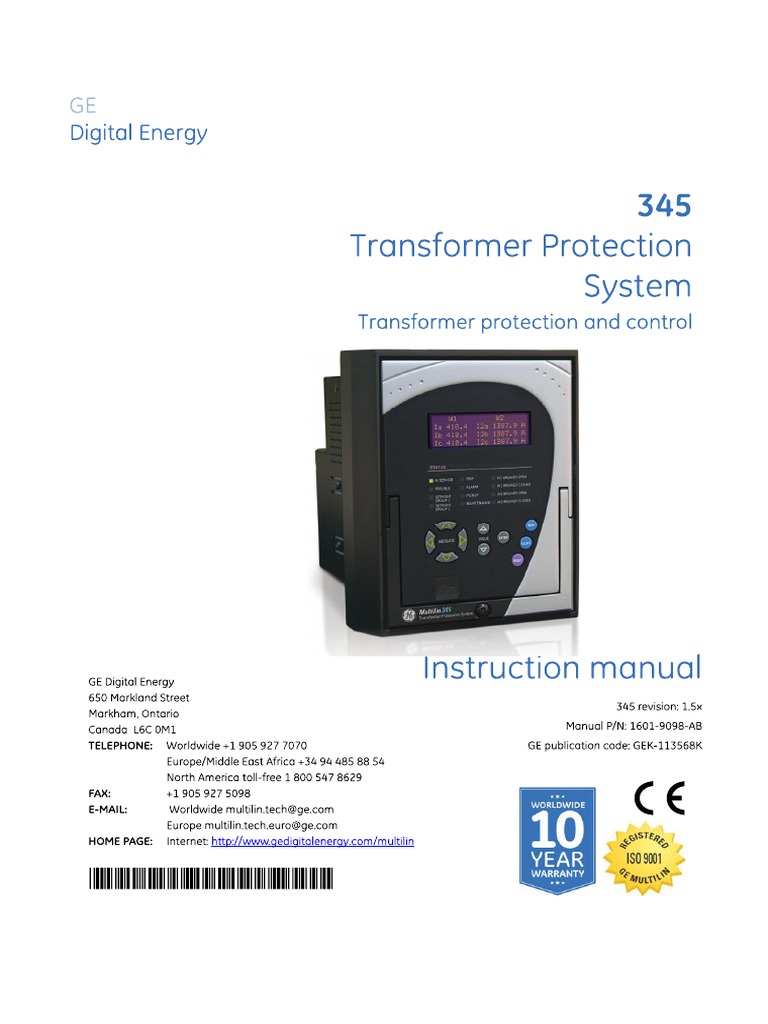 GE Multilin 345 Mechanical and Electrical Installation Manual | PDF