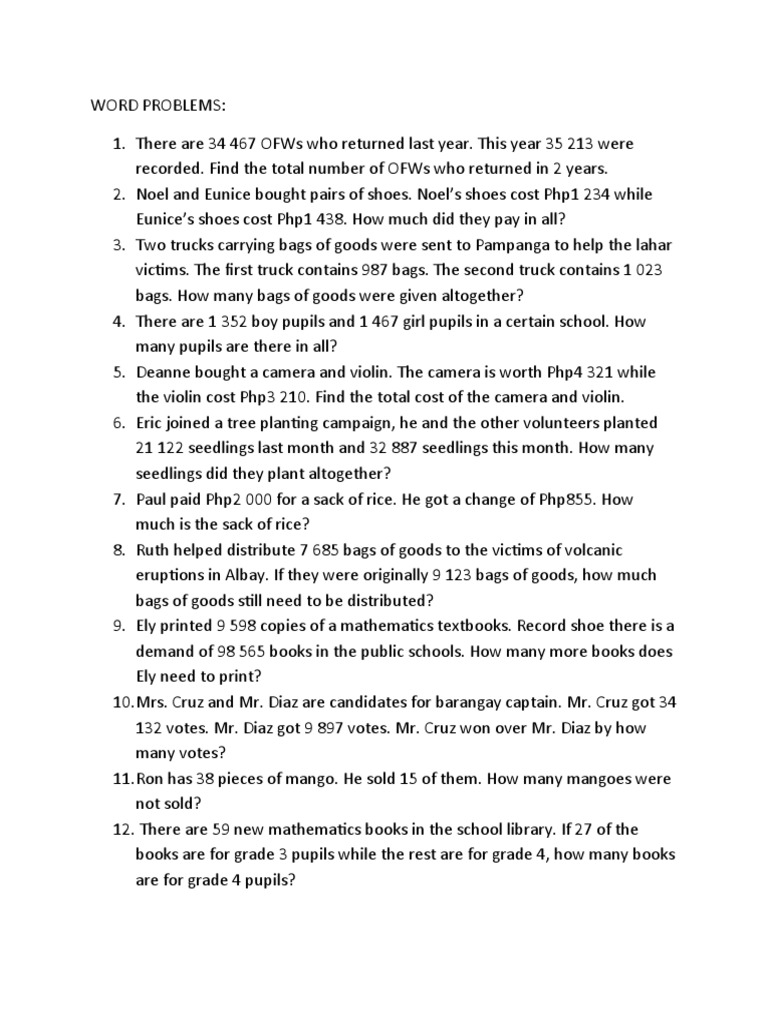 Word Problems | PDF | Nature