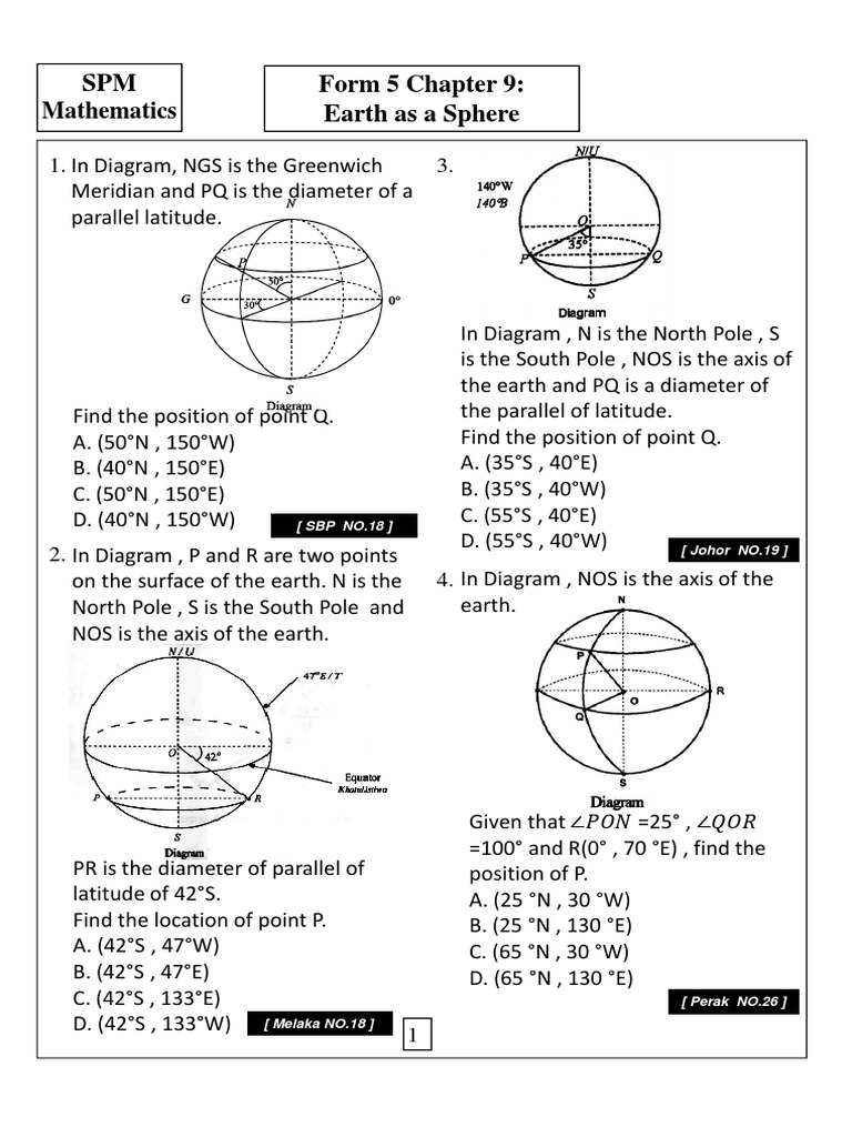 Form 5 Chapter 9 Exercises | PDF | Latitude | Longitude