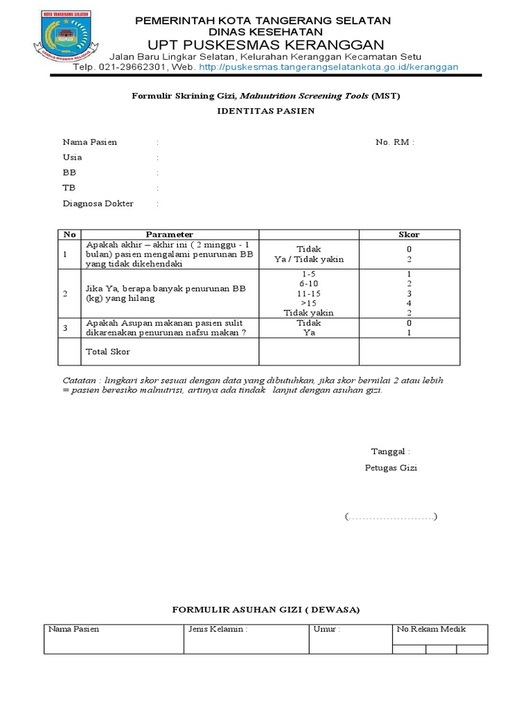 Formulir Skrining Gizi | PDF