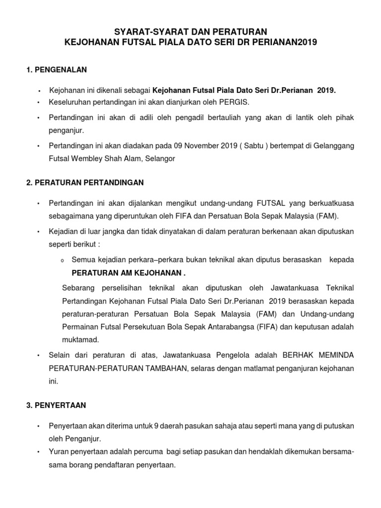 Peraturan Liga Futsal | PDF