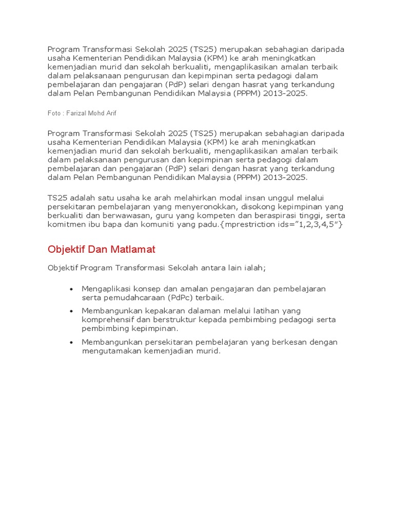 Program Transformasi Sekolah 2025 | PDF