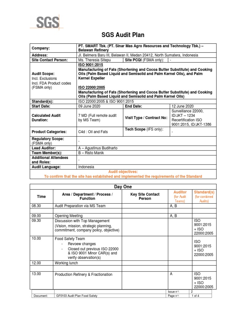 SGS Audit Plan | PDF | Audit | International Organization For Standardization