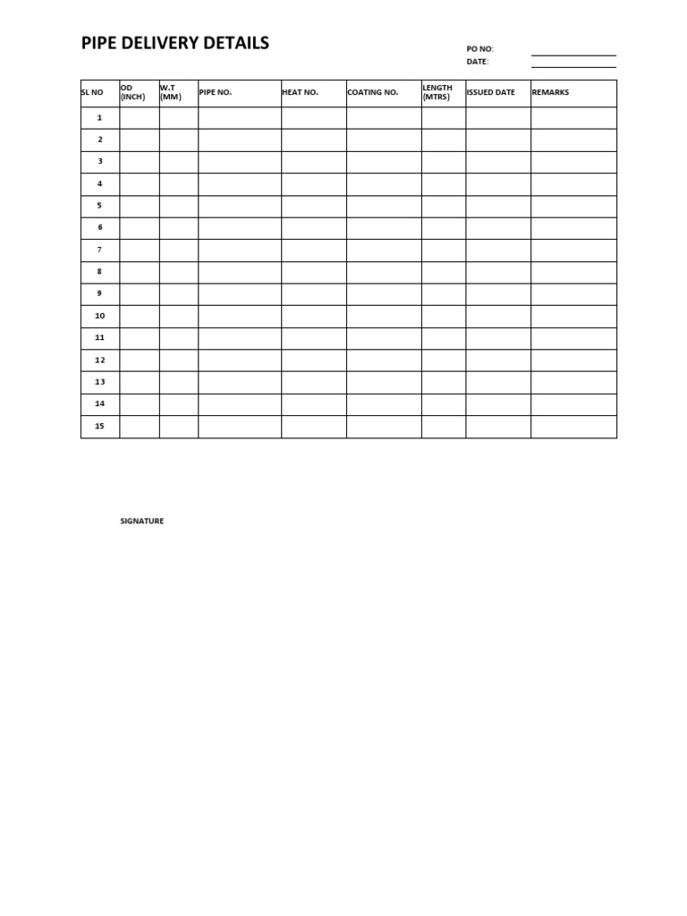 Pipe Delivery Form | PDF