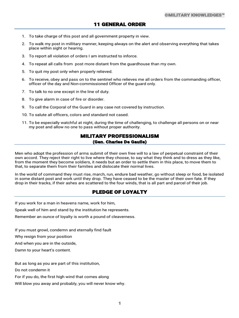11 General Order: ©military Knowledges™ | PDF | Leadership