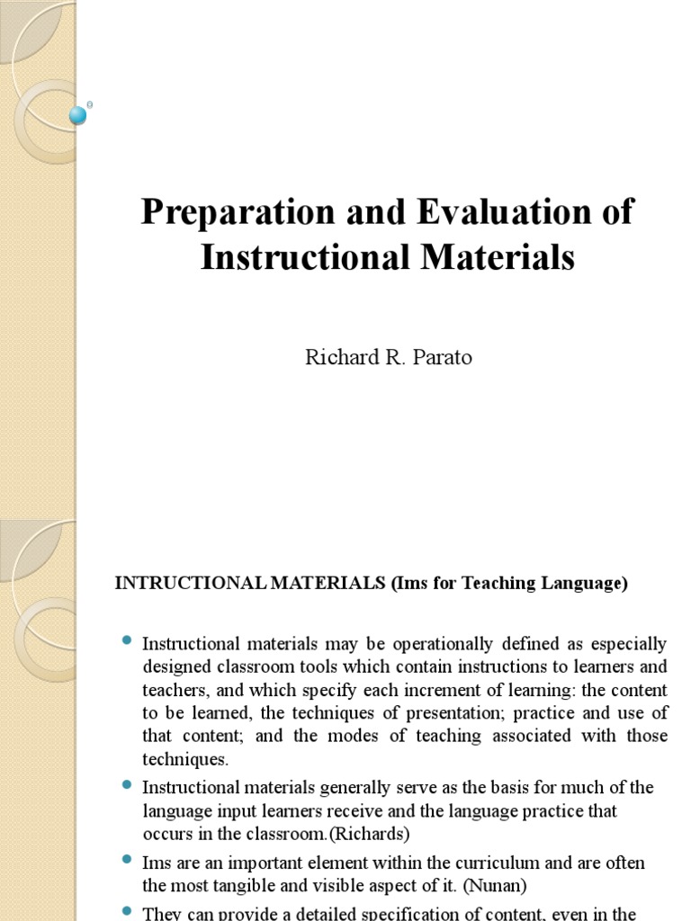Preparation and Evaluation of Instructional Materials | PDF | Language ...